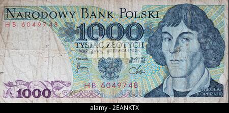 1000 Polish zloty bank note. Zloty is the national currency of Poland ...