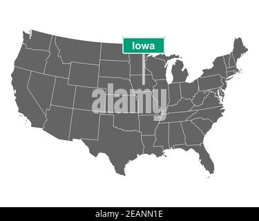 Iowa state limit sign and map of USA Stock Photo - Alamy