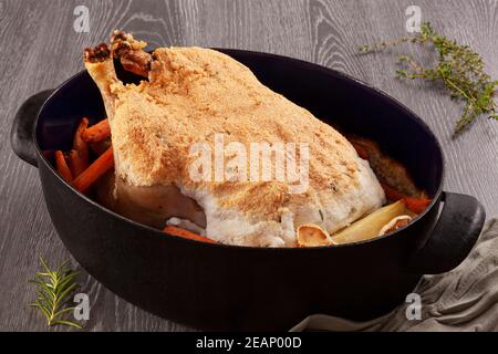 Salt crusted chicken with vegetable Stock Photo - Alamy