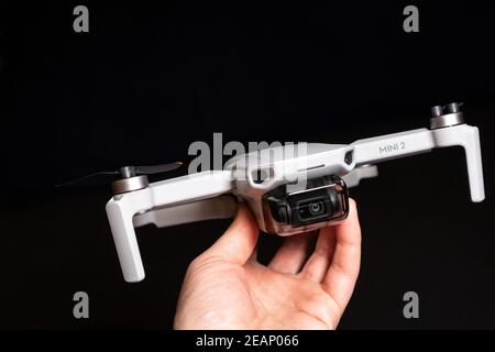 Kiev, Ukraine - February 02, 2021: Dji Mavic Mini 2 drone close-up. New ...