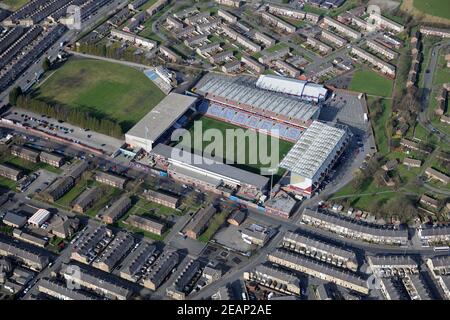 Aerial views of Turf Moor, an association football stadium in Burnley ...