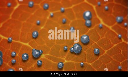 Plant nanobionics . Nano particles on surface of leaf. 3d rendering ...