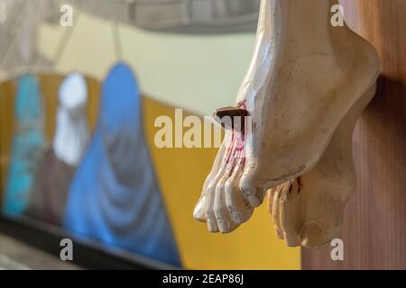 nailed feet, detail of sculpture of the Crucifixion of Jesus Christ Stock Photo - Alamy