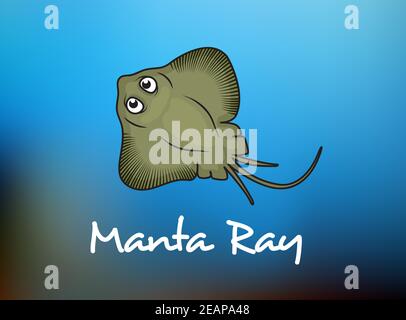 Cartoon manta ray viewed from above with large eyes and text Manta Ray ...