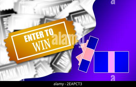 Golden winning prize ticket illustration with floral elements Stock ...