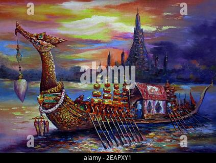 Suphannahong Boat , Art ,painting ,Oil color, royal barge, Thailand ...