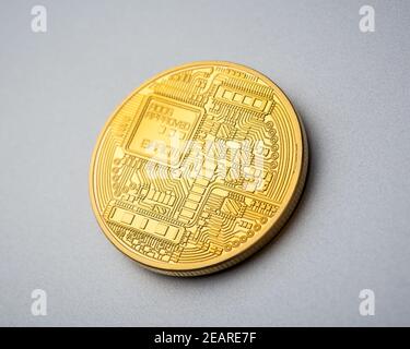Back side of the crypto currency golden dash isolated on white ...