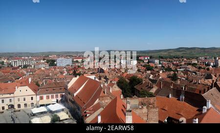 Panoramic view of Sibiu. City landscape during a sunny day with clear ...
