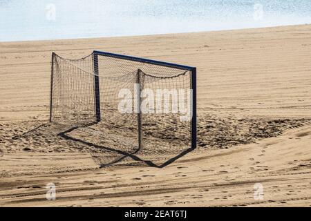 Goal, goalposts on beach. Beach football Stock Photo - Alamy