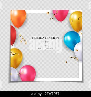Party Holiday Photo Frame Template with balloons for post in Social ...