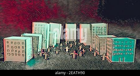 papper people in papper city on black background Stock Photo - Alamy