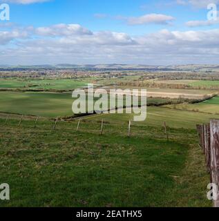 a scenic landscape view across Pewsey Vale and Pewsey Village in ...
