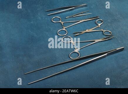 surgical instruments set for an operation with blood on them Stock ...