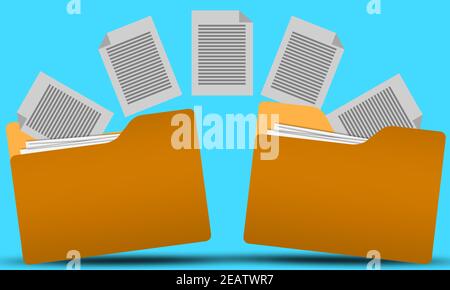 File transfer. Data, File, Folders with paper files. 3d illustration ...