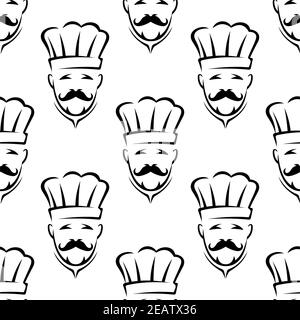 Repeated endless design with outline of experience mustached chef or ...