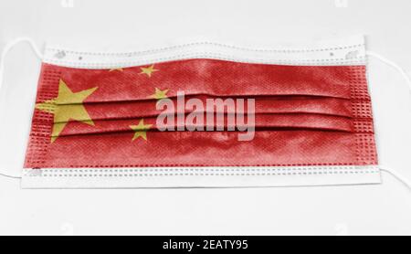 Isolated flag of China health mask in black background with no-entry ...