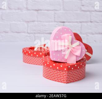 holiday paper present tied pink ribbon bow top view with copy space ...