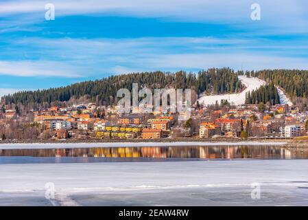 View of the Froso island and skyline of Ostersund in Sweden Stock Photo ...
