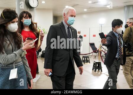 Sen. Ron Johnson, R-Wis., speaks to reporters before a Republican ...