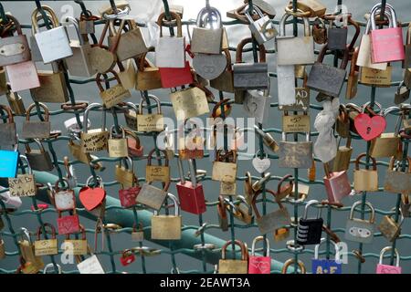 Cut out of love lock or love padlock bridge in old city of Zurich ...