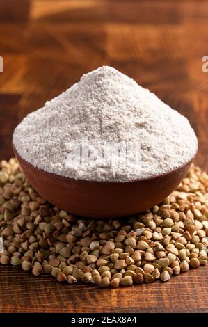 Buckwheat Flour on a Dark Wooden Butcher Block Stock Photo - Alamy