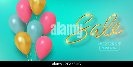 Colorful realistic helium balloons with glitter texture isolated on ...