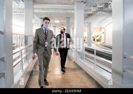 Sen. Mike Lee, R-Utah, leaves the chamber, at the Capitol in Washington ...