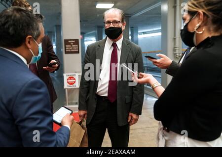 Sen. Mike Braun, R-Ind., speaks with reporters in subway of Capitol ...