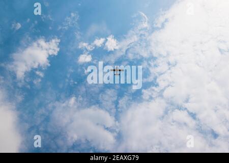 Plane flying over Pompeii, the ancient Roman city in southern Italy ...
