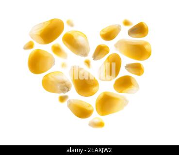 Popcorn maize in a heart shape, isolated on a white background Stock ...