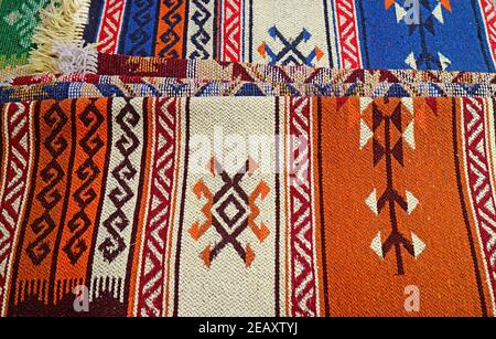 Colorful vintage handmade rug with geometrical shapes and motifs ...
