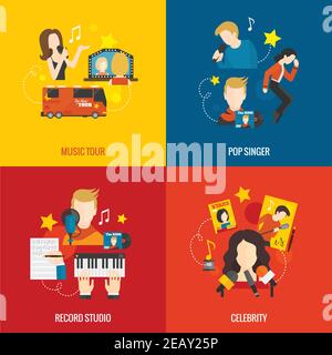 Pop singer infographics set with live concert album record symbols ...