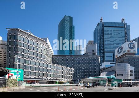 Shimbashi Ekimae Building and Monorail Yurikamome Shimbashi station ...