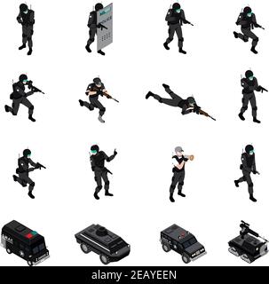 SWAT Special Weapons and Tactics Icons. Stickman pictogram set depicts ...