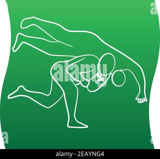 Judo symbol or logo silhouette with line art style. Two fighters with ...