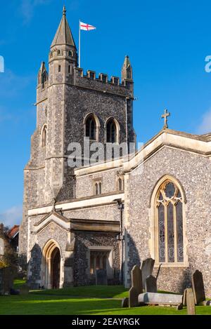 Exterior of the flint-built St Mary's Church, Old Town, Amersham ...