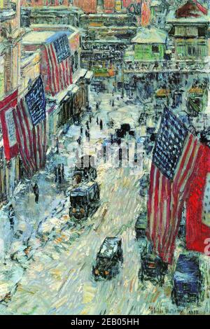 Flags, Fifth Avenue 1918 American Impressionist Painting by Childe ...