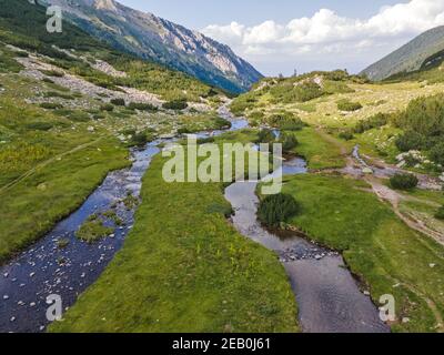 Amazing Aerial view of Banderitsa River Valley at Pirin Mountain ...