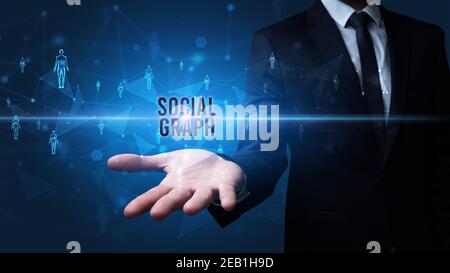 Elegant hand holding SOCIAL GRAPH inscription, social networking ...