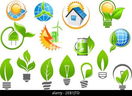 Set of green icons depicting energy and energy use Stock Vector Image ...