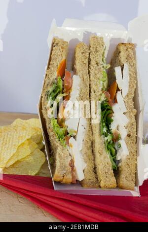 chicken salad sandwiches pack lunch with crisps Stock Photo - Alamy