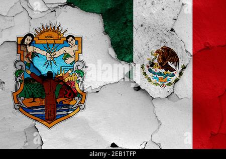 Flags of Baja California and Mexico painted on cracked wall Stock Photo ...