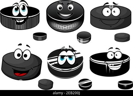 Happy cartoon hockey puck character with a beaming smile waving its ...