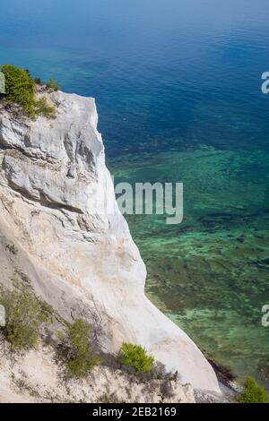Denmark, Møns Klint, steep coast, chalk cliffs, shore with mossy stones ...