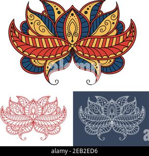 Persian paisley flower with red and blue colored petals isolated on ...