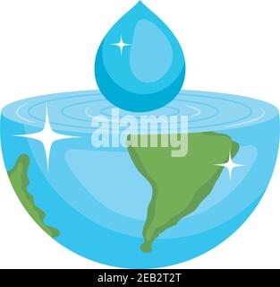 planet with half earth and half water over white background, colorful ...