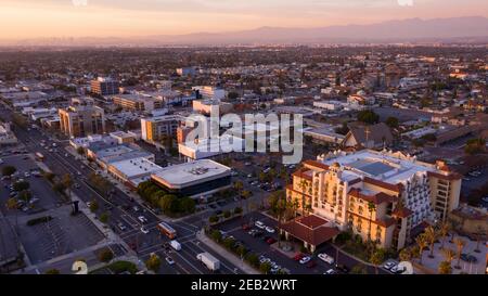 Sunset aerial view of downtown Downey, California, USA Stock Photo - Alamy