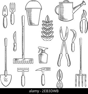 Fork hoe sketch. Gardening tool doodle icon Stock Vector Image & Art ...