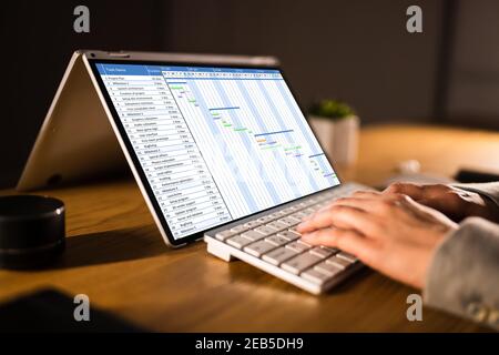 Employee Looking Calendar Schedule On Computer Screen Stock Photo - Alamy