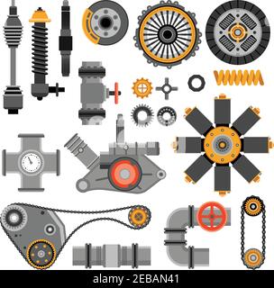 Machine elements. Mechanism gear parts flat style, machinery industrial ...